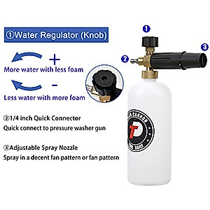 Tool Daily Short Pressure Washer Gun with Foam Cannon, 1/4 Inch Quick Connector, with 5 Pressure Washer Nozzle Tips, 1 Liter