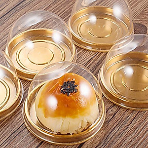 EchoDone 50 Set Clear Plastic Mini Cupcake Boxes Muffin Pod Dome Muffin Single Container Box Wedding Birthday Boxes (Gold)