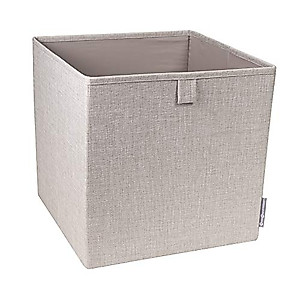 Bigso Soft Multi Purpose Foldable Cube Storage Box | Collapsible Fabric Storage Cube for Storage on Shelves | Polyester Fabric Foldable Storage Cube Organizer for Closet | 12.4’’x12.4’’x12.4’’ | Beige