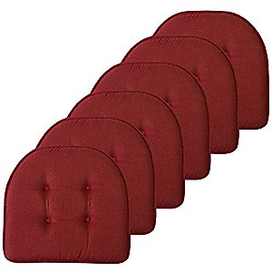 Sweet Home Collection Chair Cushion Memory Foam Pads Tufted Slip Non Skid Rubber Back U-Shaped 17" x 16" Seat Cover, 6 Pack, Wine Burgundy