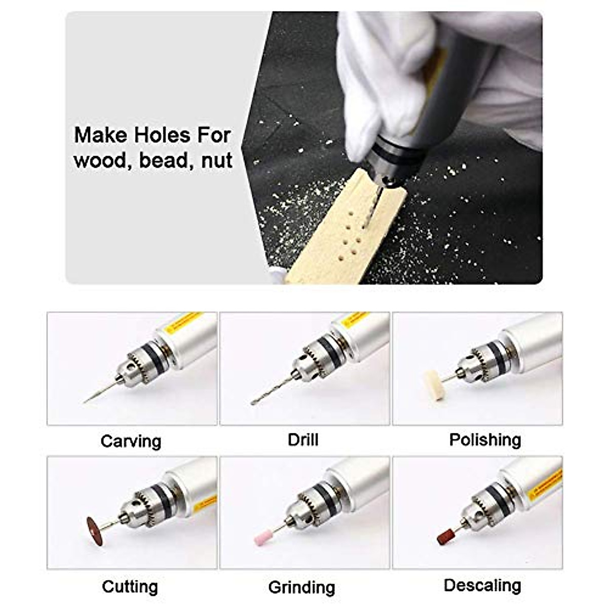 72W Micro DIY Electric Handle Drill ，Adjustable Variable Speed Mini Hand Held Power Tools Hobby Drill Electronic Grinder/Metal Jewelry, Wood, Jade, Small Handicraft,Collection Hobby,Drilling,Grindin