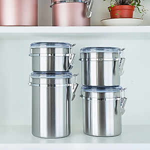 Creative Home Set of 4 Pieces Stainless Steel Kitchen Storage Jar Container Canister with Clear Airtight Lid and Locking Clamp for Food, Cookie, Flour, Sugar, Tea, Coffee Storage
