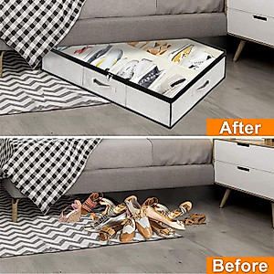 Shoe Storage Organizer Under Bed, 2 Pack Fits 32 Pairs, Extra Large Shoe Container, Breathable Fabric Underbed Storage for Sneakers, Slippers, Closet, Grey