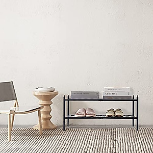 Lettimi Shoe Rack - 2 Tier, Premium Bamboo Shoe Organizer and Stackable Shoe Shelf Storage Organizer for Entryway, Shoe Cubby, Bathroom, Hallway, Closet or Living Room (2 Tiers, Black)