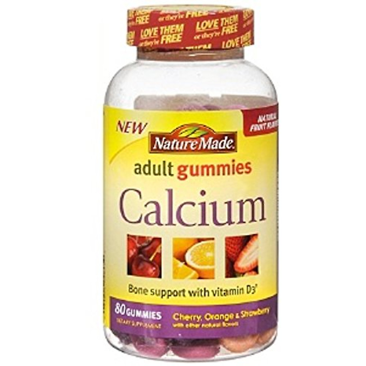 Nature Made Calcium Adult Gummies, Cherry, Orange & Strawberry 80 ea (Pack of 2)