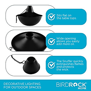 BIRDROCK HOME Tahitian Tabletop Citronella Lamp Torches - Easy Refill Metal Lanterns with Flickering Flame for Decorative Backyard, Deck & Outdoor Patio Lighting - Refillable Design - Black, Pack of 2
