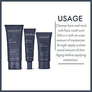 Tailorford Unisex 3 Step Skin Care Routine including Face Wash, Moisturizer and Night Cream, Skin Care Set for Men and Women, Travel Size