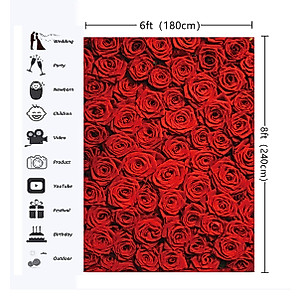 RUINI Red Rose Floral Wedding Photography Backdrop Roses Wall Lovers Girls Children Photos Backdrop 6x8FT