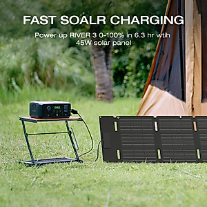EF ECOFLOW Solar Generator RIVER 3 with 45W Solar Panel, 245Wh Portable Power Station LiFePO4 Battery, 300W Up to 600W AC Output, <20 MS UPS, 1Hr Fast Charging Power Station for Outdoor/Camping/RVs
