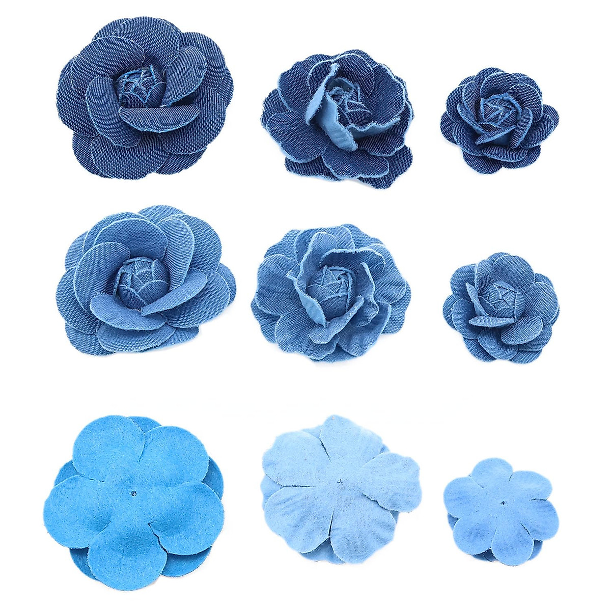 Meuey Lyot Denim Fabric Flowers Three Sizes Denim Craft Fabric Flowers Fabric Flowers Decoration DIY Crafts Supplies Scrapbooking 6PCS