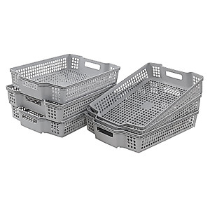 Ramddy 6 Pack Stacking A4 Paper Storage Basket Tray, Grey