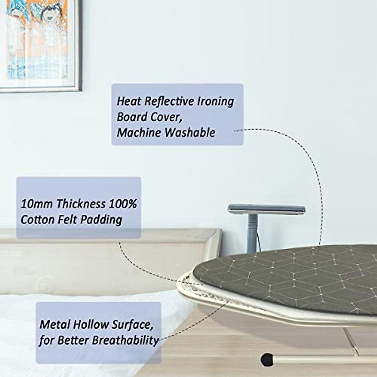 Fayaww Table Top Ironing Board,12x32in Small Ironing Board,with Foldable Legs,Heat Reflective Ironing Cover and Extra Thick Felt Padding,Dark Grey