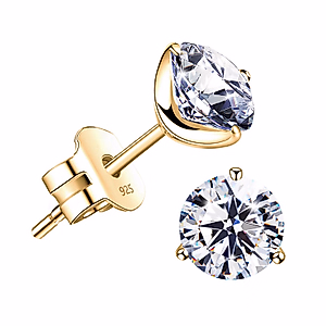 "STUNNING FLAME" 18K Gold Plated Silver Brilliant Cut Simulated Diamond Cubic Zirconia Stud Earrings(yellow-gold-plated-silver, 1.0)