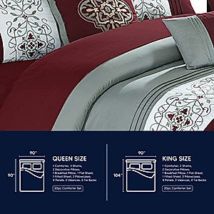 Chic Home Emily 20 Piece Comforter Set Color Block Floral Embroidered Bag Bedding, Queen Aqua Blue