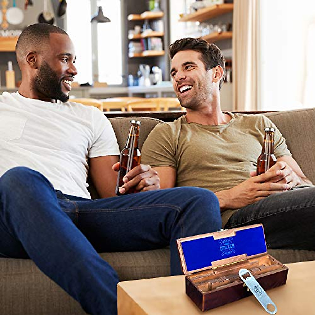 Beer Chiller Sticks for Bottles - Beer Gifts for Men - Beer Lover Gift featuring 2 Beer Chilling Sticks and 1 Bottle Opener in an Eco Friendly Wooden Gift Box - Beer Stick by woondulla