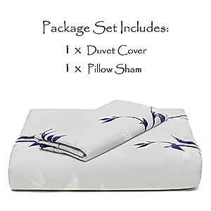 Chanasya Floral Duvet Cover Set - Duvet Cover (68” x 90”) & 1 Pillow Sham (20” x 26”) - 2-Piece Set, Twin Size, Purple Navy