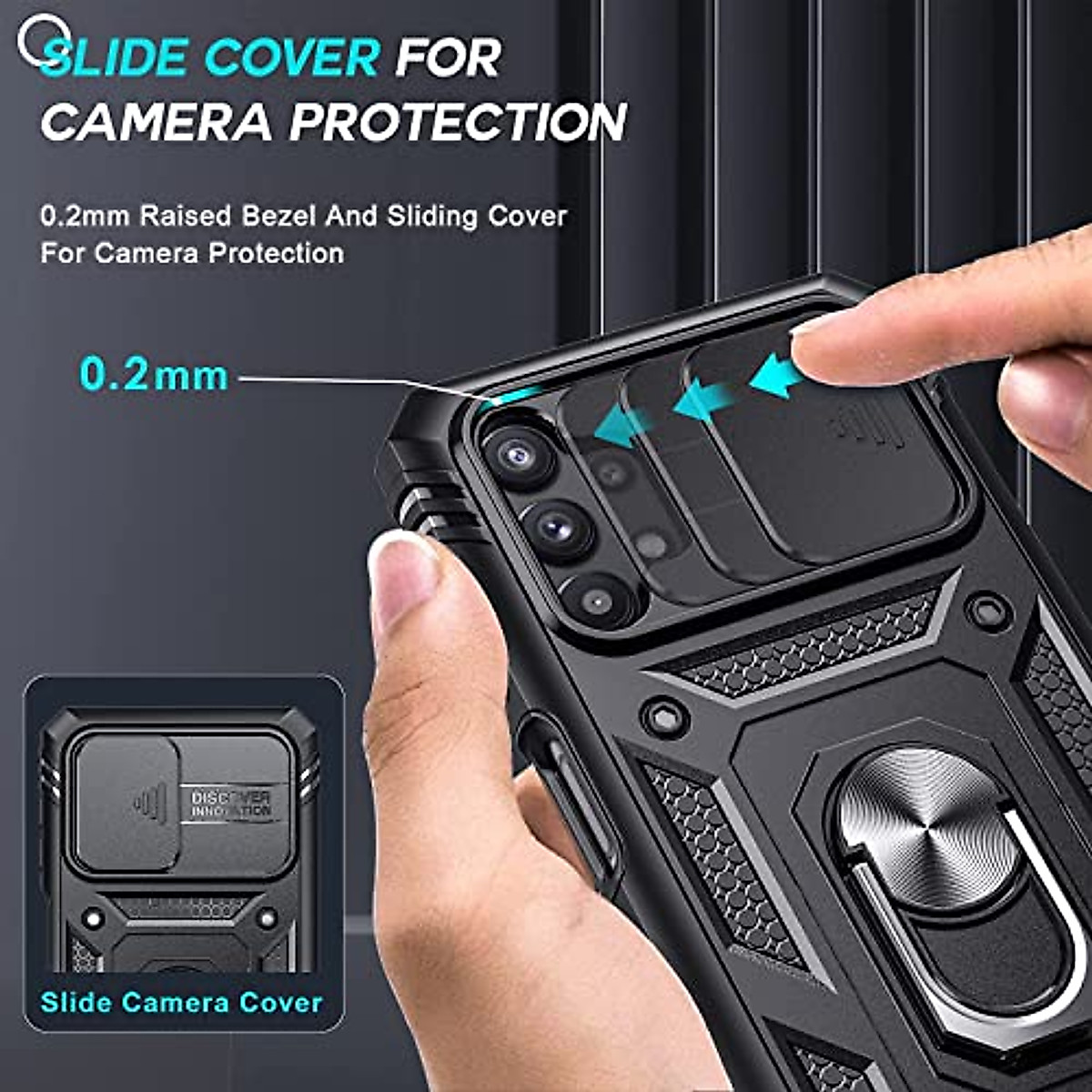 LeYi for Samsung Galaxy A32 5G Case: A32 5G Case with Slide Camera Cover + [2 Packs] Tempered Glass Screen Protector, 360 Full Body Military-Grade Case with Kickstand for A32 5G[Not Fit 4G], Black