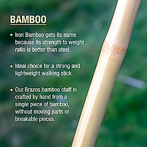 Brazos Rustic Wood Walking Stick, Bamboo, Traditional Style Handle, for Men & Women, Made in the USA, Tan, 55"