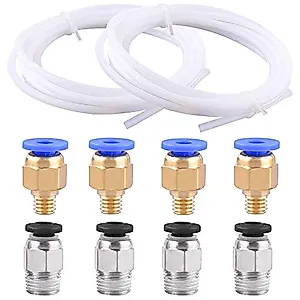 SIQUK 2 Pcs PTFE Teflon Tube (2M) 4 Pcs PC4-M6 Quick Fitting 4 Pcs PC4-M10 Straight Pneumatic Fitting Push to Connect for 3D Printer 1.75mm Filament