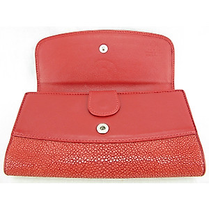 PELGIO Genuine Polished Stingray Skin Women's Trifold Clutch Wallet (Polished Black) (Black)