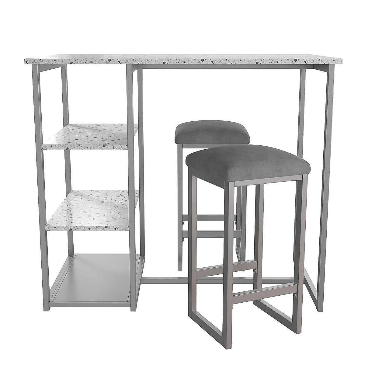 Novogratz Nora 3-Piece Pub Set with Faux Terrazzo Top, Gray