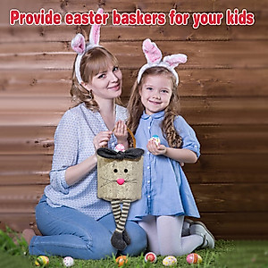 Easter Bunny Basket, Easter Eggs Hunt Bags for Kids Canvas Tote Egg Bags Candy Gifts Rabbit Buckets with Handle for Boys Girls Teens Easter Eggs Hunting Games (Grey)