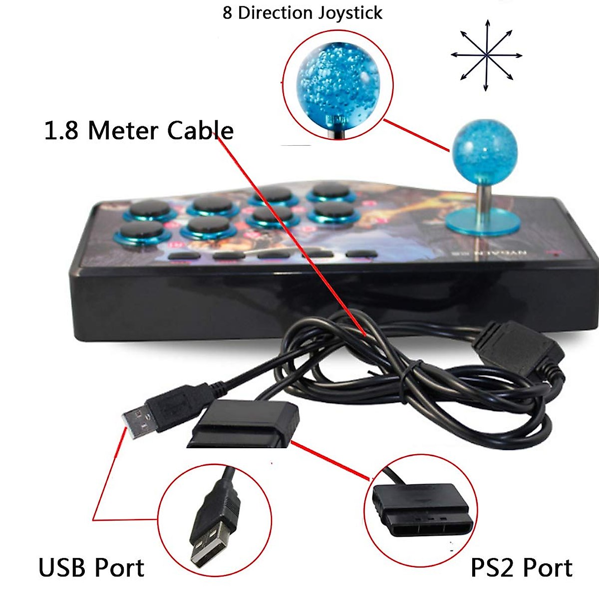 SUNCHI 3 in 1 Arcade Fight Stick Fighting Joystick Game Controller for PC / PS3 / Android TV Box/Raspberry Pi/Retro Pie