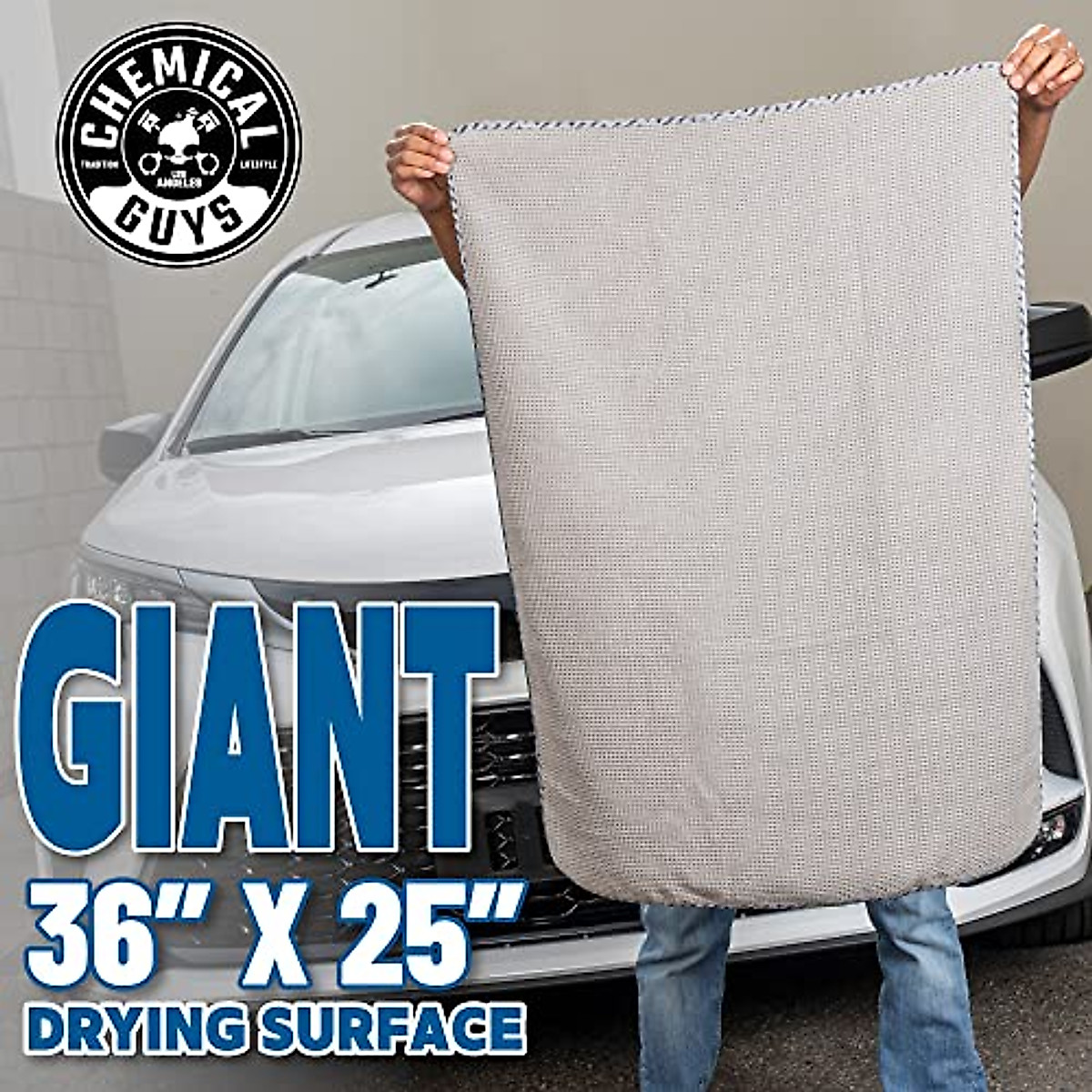 Chemical Guys MIC_781_01 Waffle Weave Gray Matter 70/30 Blend Microfiber Drying Towel with Silk Edging, 25" x 36"