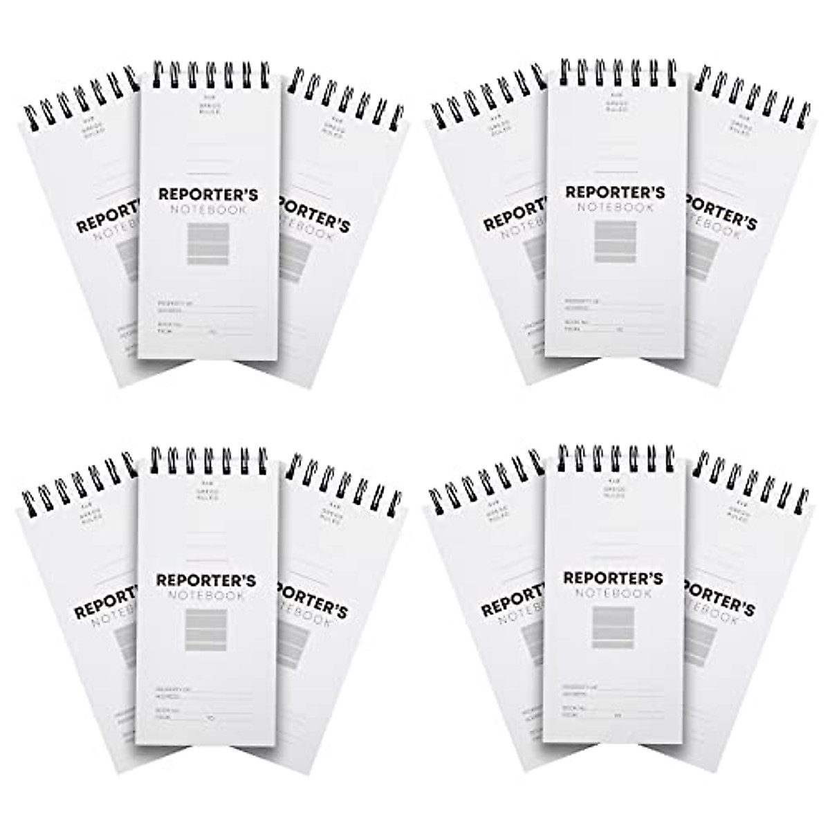 12 Pack Reporters Notebook, Spiral Note Pad for Journalist, Detective (70 Sheets/140 Pages Per Book, 4x8 In)