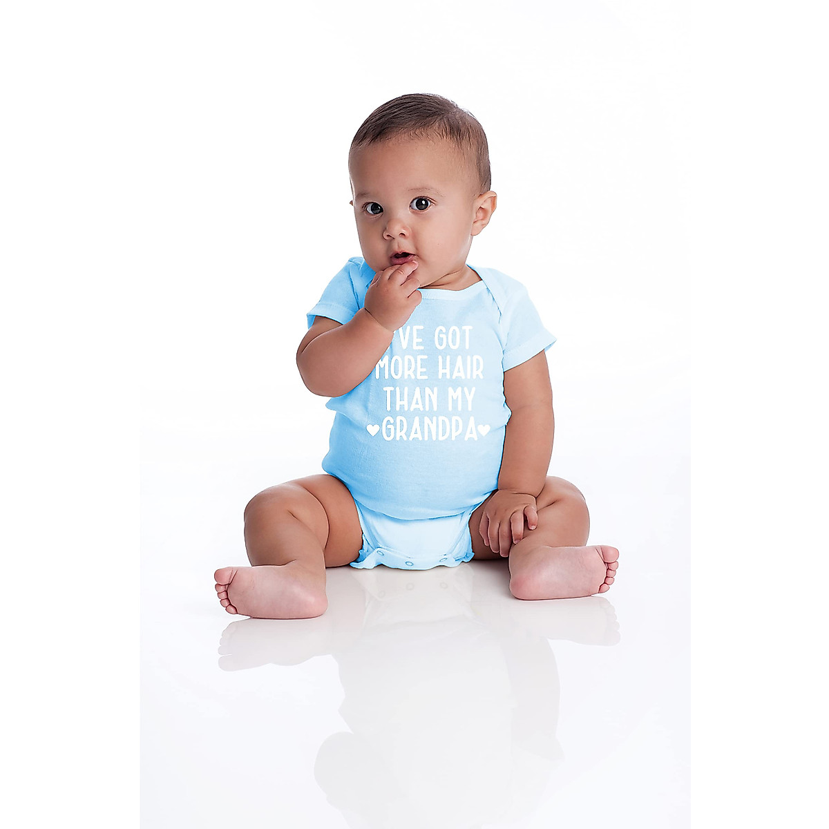 Belle Homie I've Got More Hair Than My Grandpa - Funny Baby Essentials Bodysuit - Cute Baby Girl Clothes (12 Months, Light Blue)