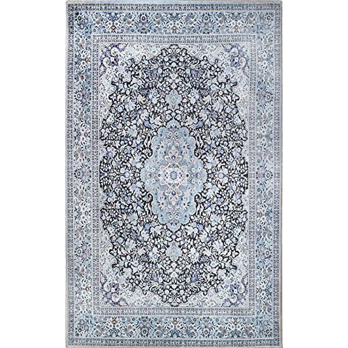 SUPERIOR Indoor Large Area Rug, Farmhouse Home Throw for Bedroom, Office, Living Room, Dining/Kitchen, Entry, Floral Medallion Floor Decor, Cotton Backed, Fiorella Collection, 10' x 14', Azure