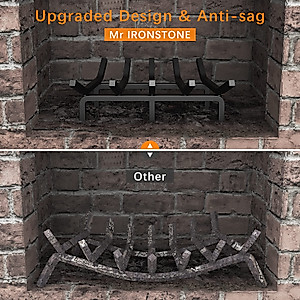 Mr IRONSTONE Fireplace Grate 24 inch Solid Steel Heavy Duty Firewood Log Burning Rack Fire Grates for Outdoor Kindling Tools Pit Indoor Fireplace Log Holder Wrought Iron Wood Stove