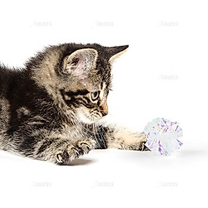 AUEAR, 20 Pack Dye Free Crinkle Balls 2" Mylar Crinkle Balls Sounds Shiny Kitty Glitter Balls for Cats