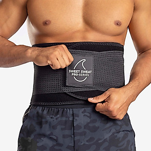 Sweet Sweat 'Pro-Series' Waist Trimmer (Black) with Adjustable Velcro Straps (Medium/Large)