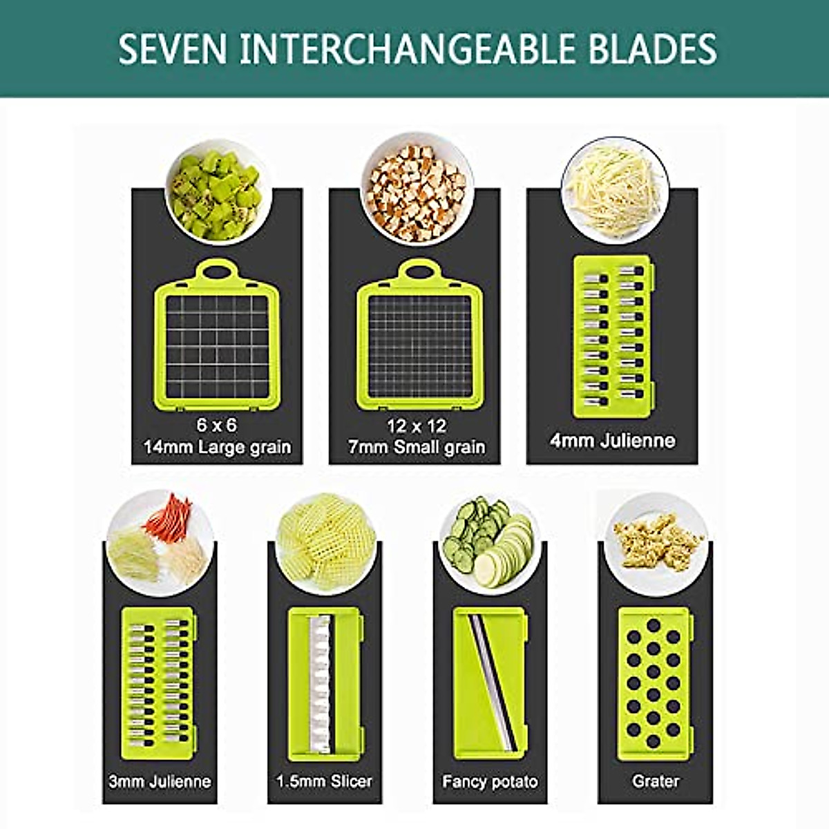 DLD 12 in 1 multi-function vegetable and fruit chopper kitchen multi-function diced vegetable artifact potato shredded grater grater household potato chip sliced grater GRAY, Black, 12.5*4.5*4.5