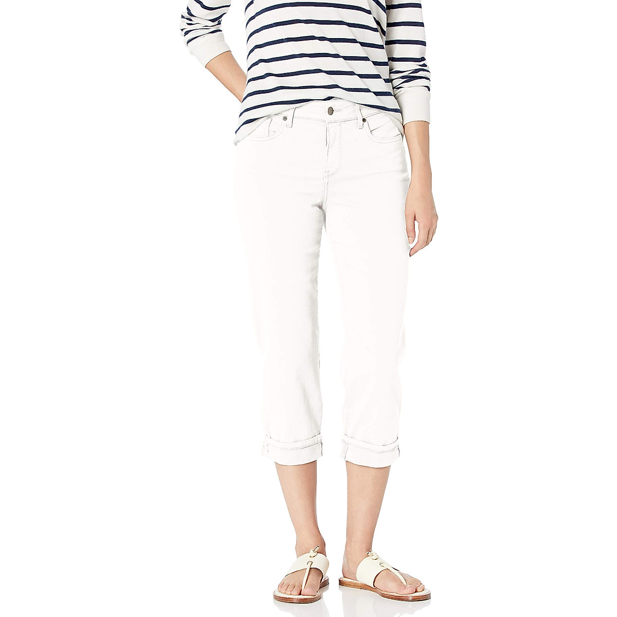 NYDJ Women's Marilyn Straight Cuff Cropped Slimming Jeans, Optic White, 18