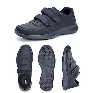 SPIEZ Mens Waterproof Non Slip Shoes, SRC Certification Food Service Shoes, Breathable Lightweight Slip Resistant Work Shoes Black US7.5-12