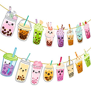 2Pcs Bubble Milk Tea Party Banners Bubble Tea Birthday Party Decorations Pearl Milk Tea Cutout Banners Boba Tea Party Decorations for Bubble Boba Tea Theme Birthday Party Baby Shower Supplies