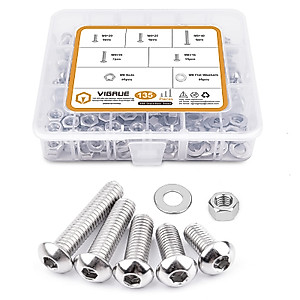 M8-1.25 x 16/20/25/30/40mm Button Head Socket Cap Screws VIGRUE 135PCS M8 Allen Hex Drive Screws Nuts Washers Assortment Kit 18-8 Stainless Steel 304, Bright Finish, Fully Threaded