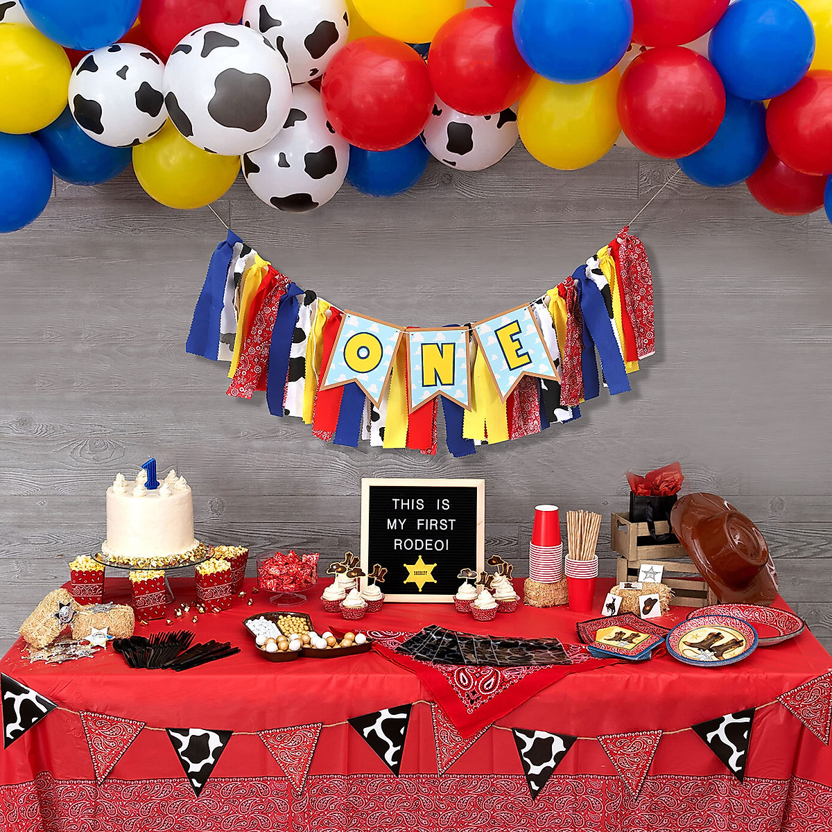 Toy Theme 1st Birthday Banner - Toy Inspiration Story's 1st Birthday High Chair Banner,Western Party Decorations, West Cowboy Banner,High Chair Banner,Baby Boy Photo Booth Props,Fabric Garland