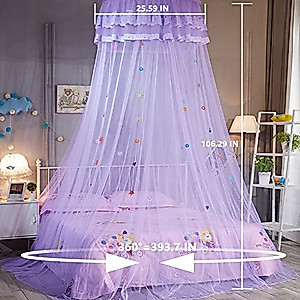RIRC Canopy Bed for Girls Dome Mosquito Net for Bed Pink Bed Tent Twin Bed Canopy Curtains Mosquito Netting Game Reading Princess Canopy for Girls Bed (Purple)