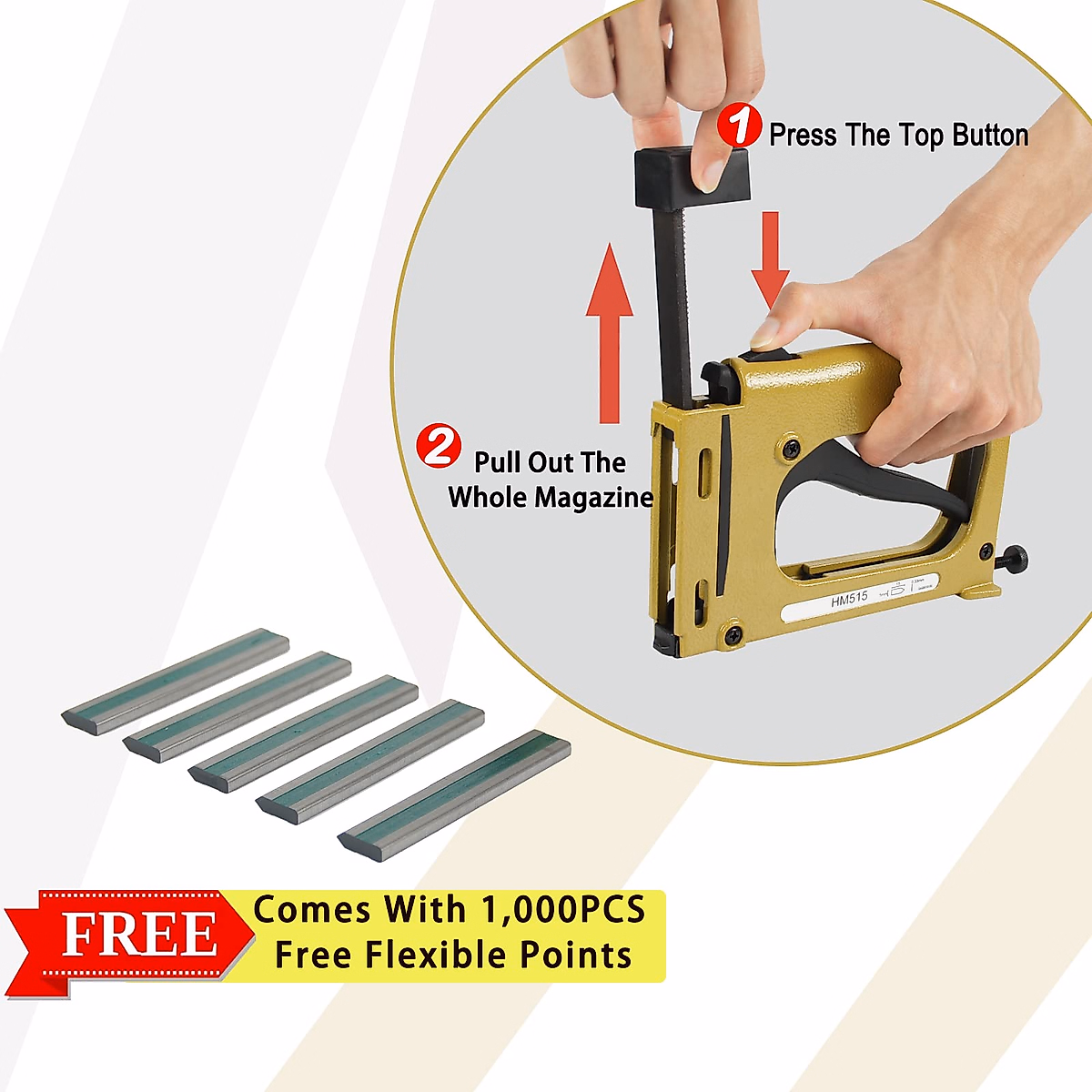 HM515 Point Driver, Manual Framing Tool with 1000PCS Flexible Points, 15mm(5/8”) Length Lightweight Flex Point Tacker for Picture Framing Joiner DIY