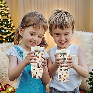 Anime Gifts for Girls, Kiki's Cats Tumbler with Handle and Straw for Kids 14oz, Insulated Stainless Steel Cats Mug, Anime Cat Gifts for Cat Lovers, Kiki's Delivery Service, Bakery