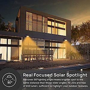 Consciot Solar Spot Lights Outdoor, 16 LEDs IP67 Waterproof Solar Outdoor Lights, Auto On/Off Solar Landscape Spotlights, 2-in-1 Adjustable Wall Lights for Garden Yard Pathway, 2 Pack (Warm White)