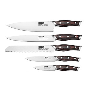 Chef Knife Set, Karcu 6-Piece Professional German Steel Kitchen Knife Block Sets, Brown