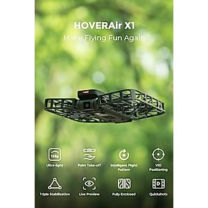 HOVERAir X1 Drone with Camera, Self-Flying Camera Drone with Follow Me Mode, Foldable Mini Drone with HDR Video Capture, Palm Takeoff, Intelligent Flight Paths, Hands-Free Control Black (Combo)