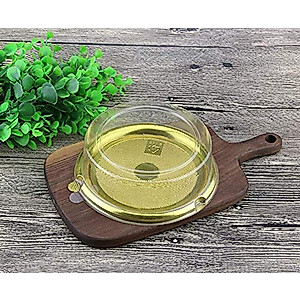 Cake Box - 50 sets Diameter 3 3/4 inch X H 1 1/4 inch Clear Plastic Mini Cake Box - Feast Cupcake Box - Muffin Box Biscuit Box Flat Top Box Bakery Cake Shop Sale Use (gold)