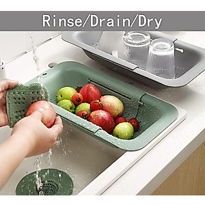 Domonic Home Colander Over the Sink Colander for Kitchen Sink, Over the Sink Strainer Basket Vegetables,Fruits,Pasta, Collapsible Colander 14.5"-19.5", Brilliant Rose Colander Dishwasher Safe