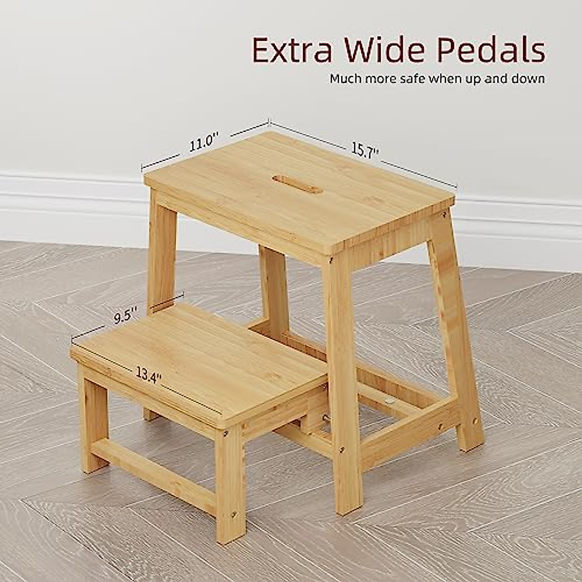 BEKVEM Bamboo Folding Step Stool with Sturdy Structure and Wide Stepping Surface for Safety, Multi-Purpose Foldable Step Stool, Step Ladder for Bathroom,Bedroom,Kitchen (Standard Bamboo, Small)