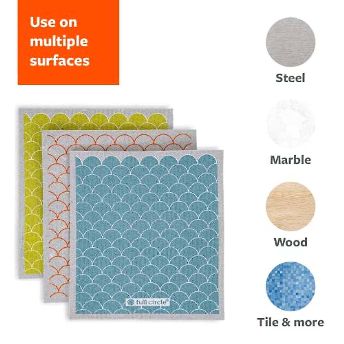 Full Circle Set of 3 Good Sheet Plant-Based Dishcloths – Super-Absorbent Reusable Dish Cloths - Multi-Use Washable Cleaning Cloths/Towels, Scales